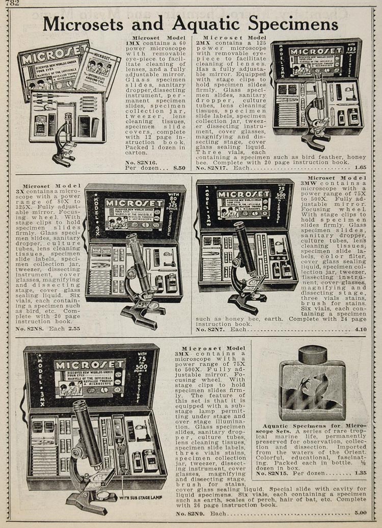 1934 Ad Microscope Microset Science Aquatic Specimens - ORIGINAL CAT2 ...