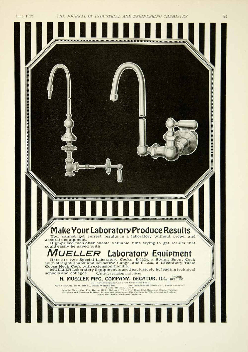 1922 Ad H Mueller Laboratory Equipment E-4224 Swing Spout E-4238 Goose – Period Paper Historic ...