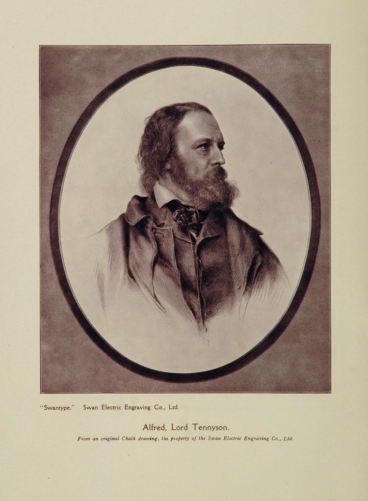 1910 Alfred Lord Tennyson Poet Portrait Drawing Print - ORIGINAL ...