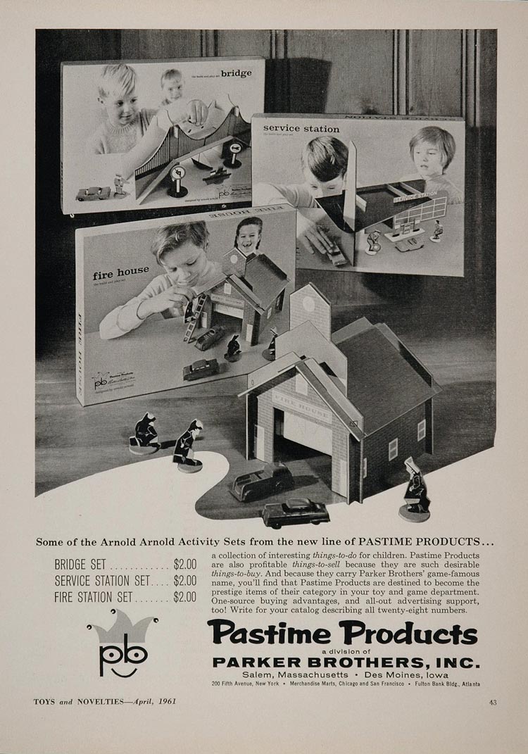 1961 Ad Parker Brothers Pastime Arnold Activity Set Toy - ORIGINAL TOY ...