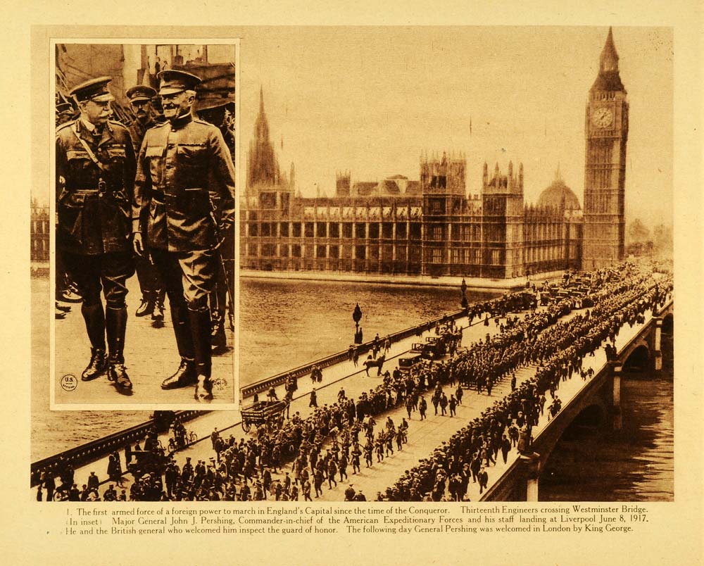 1920 Rotogravure WWI Military Troops Westminster Bridge Big Ben House ...