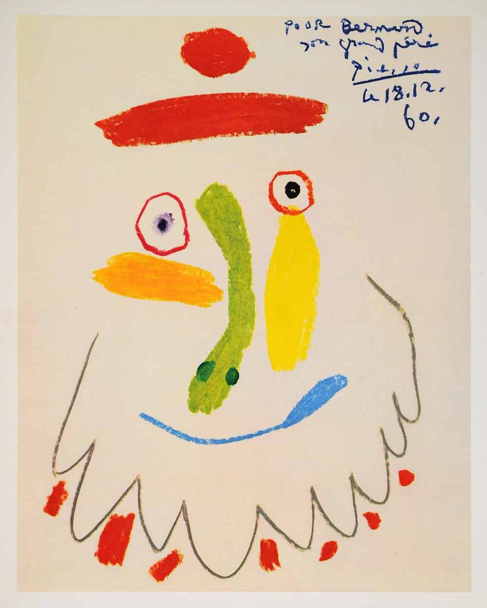 1965 Print Pablo Picasso Pere Noel Abstract Drawing Father Christmas A ...