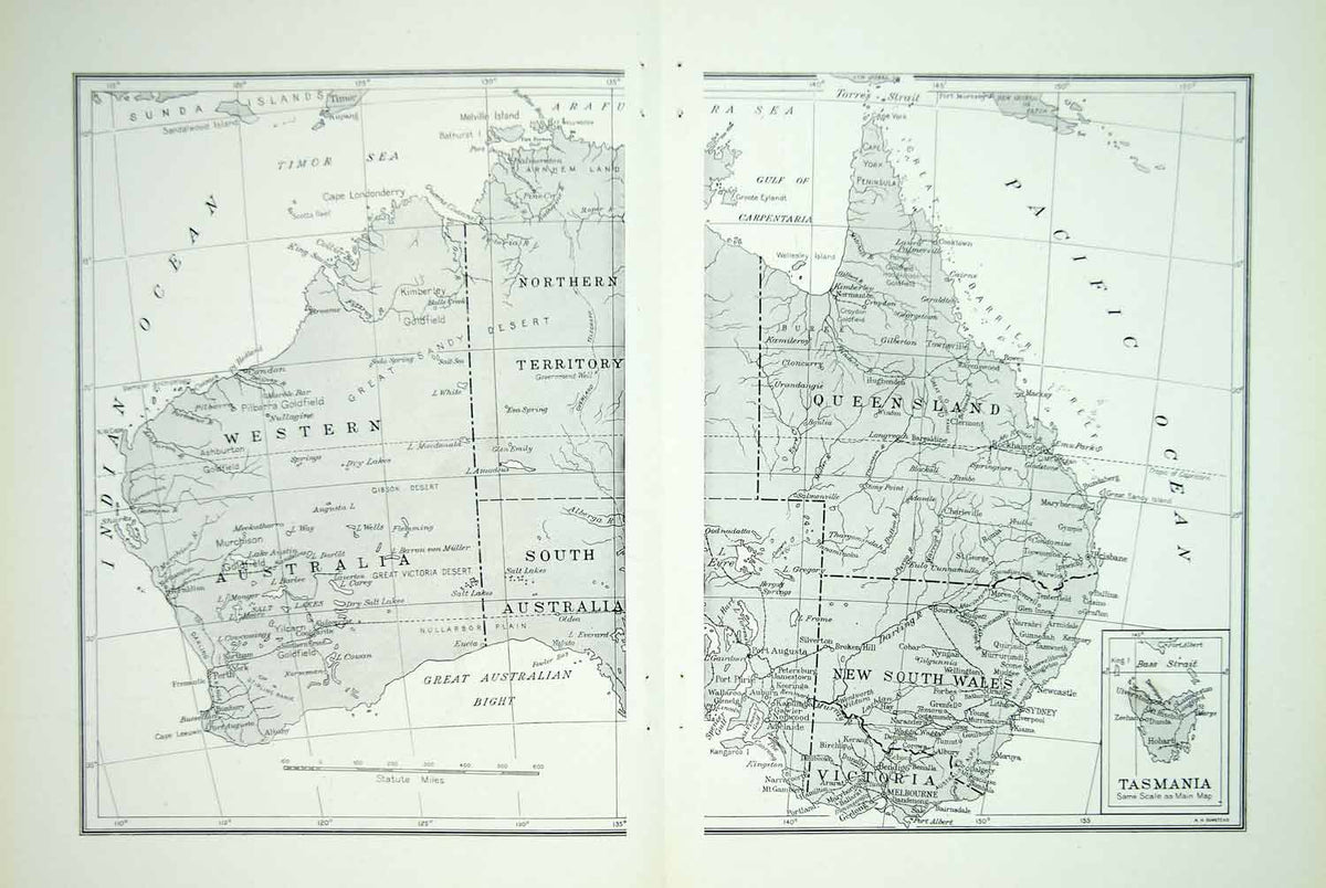 Print Map Political Map Australia Tasmania States Melbourne Sydney Per ...