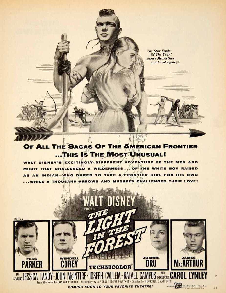 1958 Ad Movie Light in the Forest Walt Disney James MacArthur Native Y ...