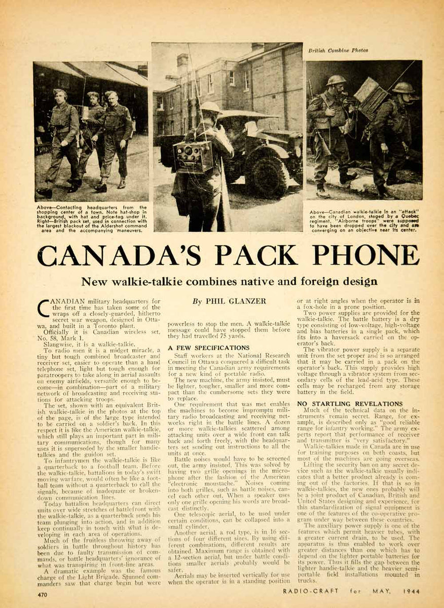 1944 Article Canada Pack Phone World War II Walkie Talkie Communicatio ...