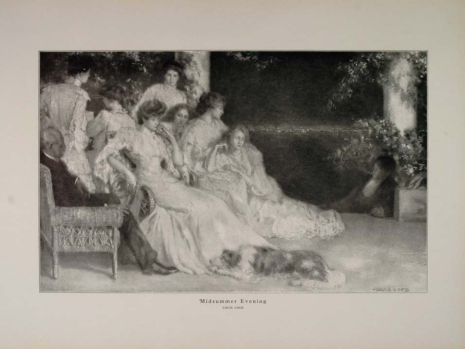 1914 Louis Loeb Victorian Ladies Porch Summer Evening ORIGINAL HISTORI ...
