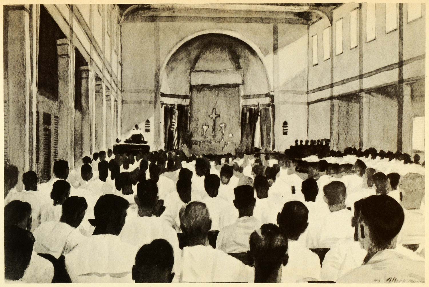 1944 Print Albert Murray Art WWII Religious Service Jewish Protestant ...