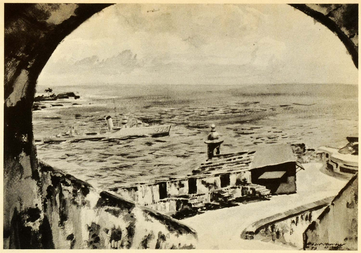 1944 Print Vista Caribbean Military Base Ancient Spanish Fortress Navy ...