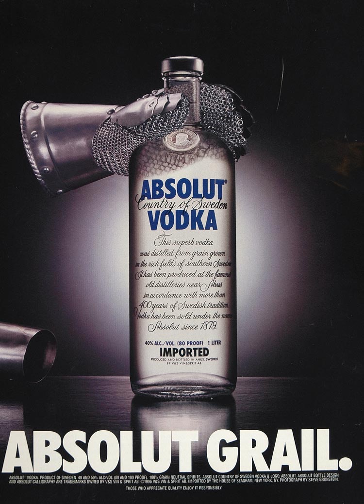 1996 Ad Absolut Grail Vodka Chain Mail Armor Helmet - ORIGINAL ADVERTI ...
