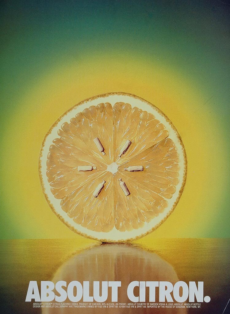 1994 Ad Absolut Citron Vodka Bottle Lemon Slice Seeds - ORIGINAL ABS2 ...