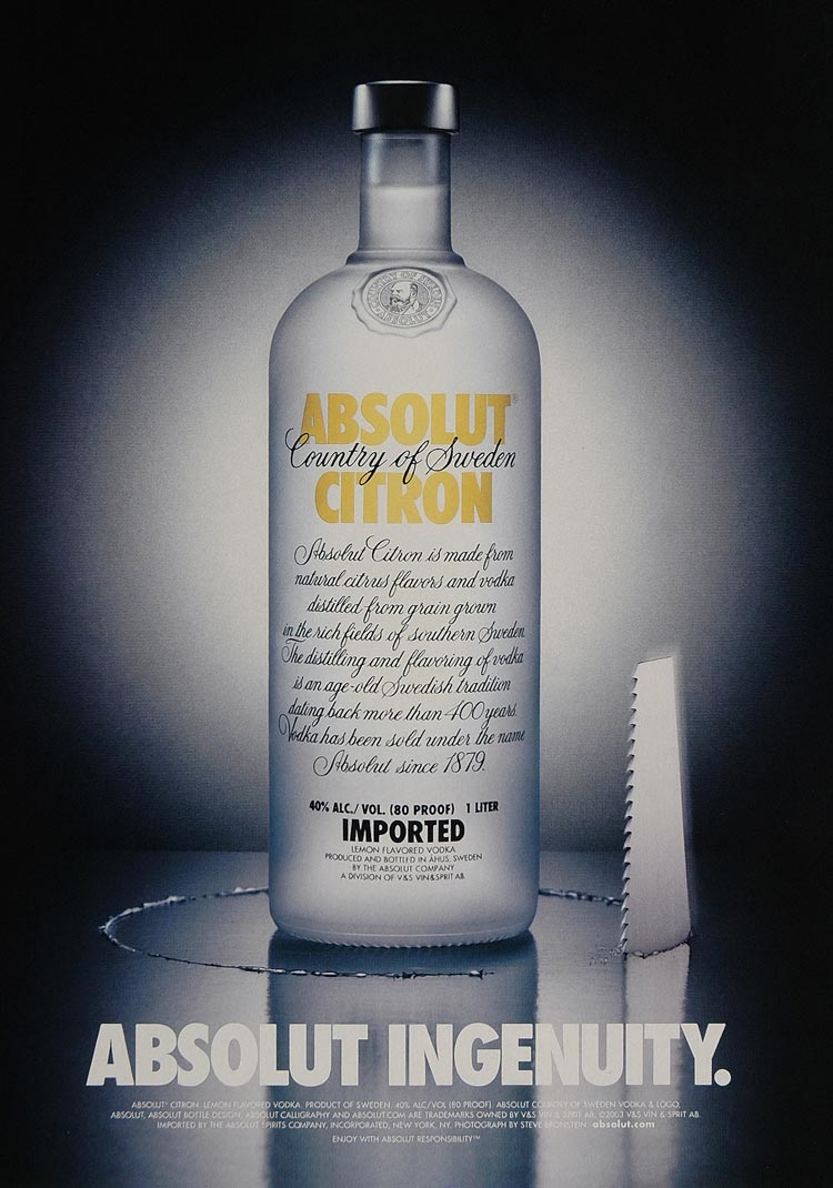 2003 Ad Absolut Citron Vodka Ingenuity S. Bronstein - ORIGINAL ADVERTI ...