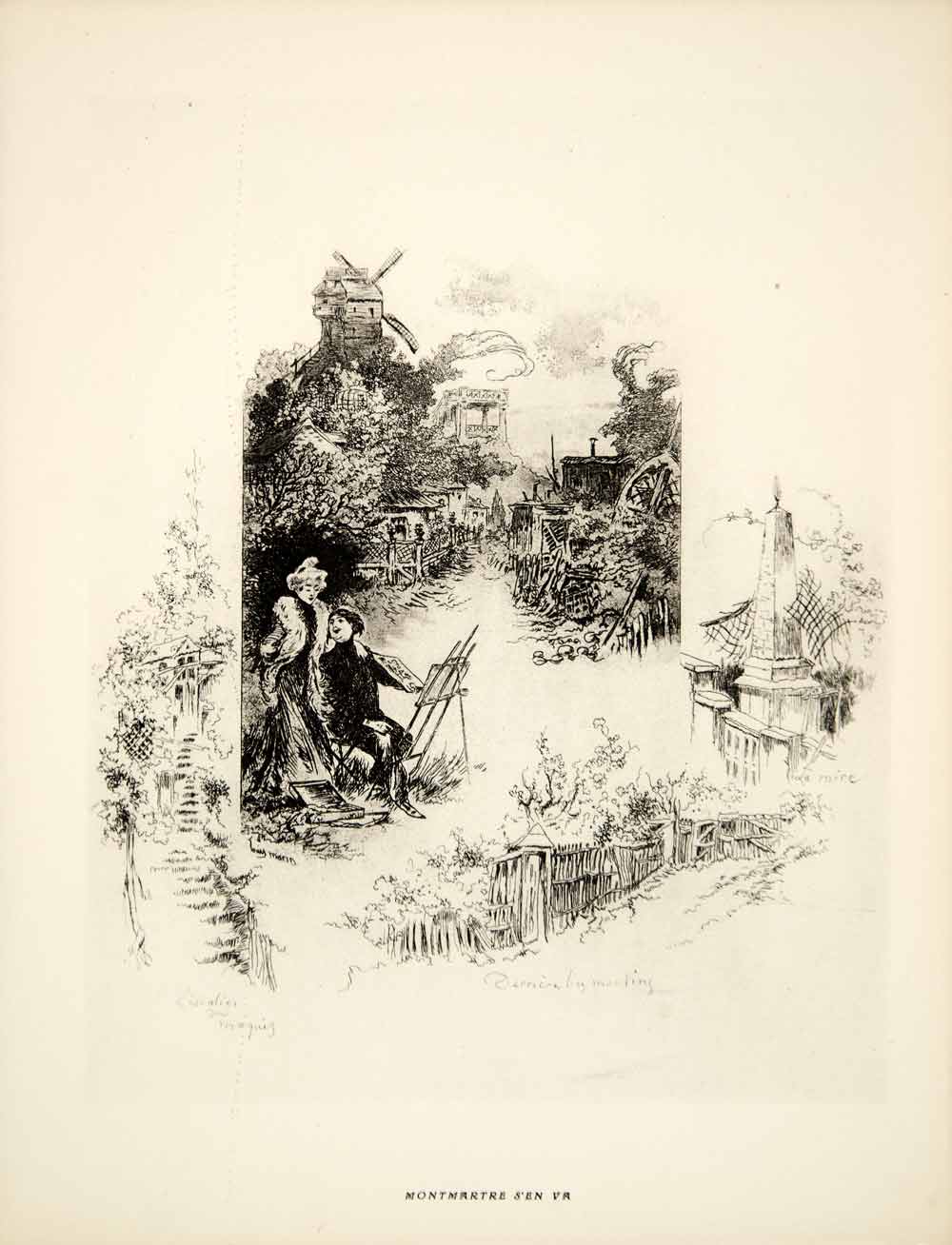 1930 Heliogravure Louis Morin Montmartre S'en Va Paris Art Windmill AD ...