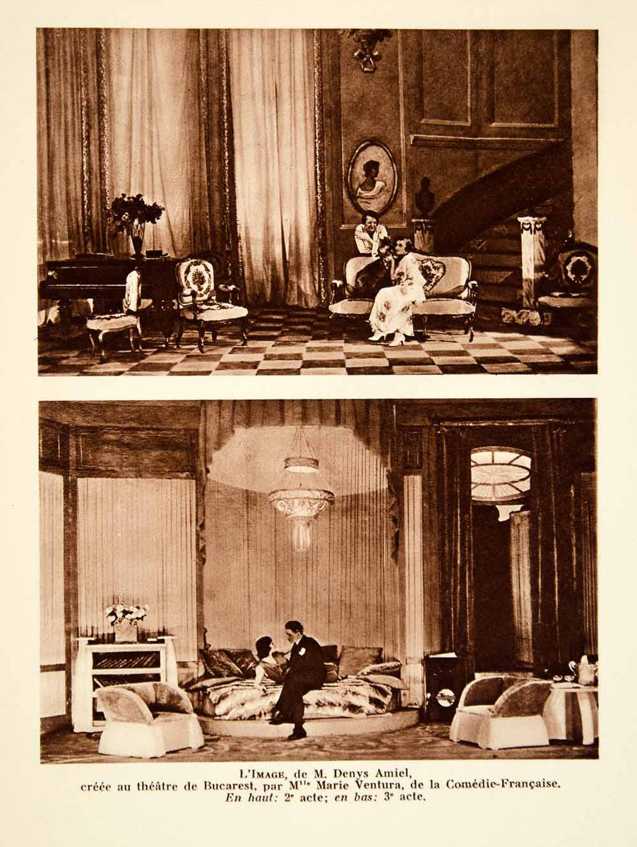 1931 Photolithograph Denys Amiel L'Image Play Scenes Stage Marie Ventu ...