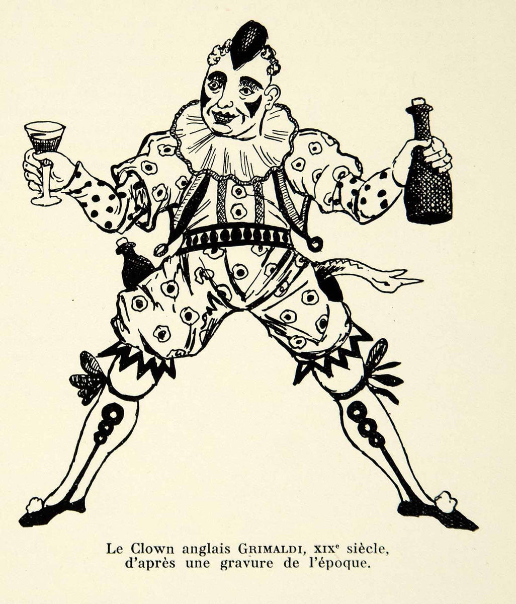 1931 Lithograph Joseph Grimaldi English Clown Costume Pantomime Theatr ...