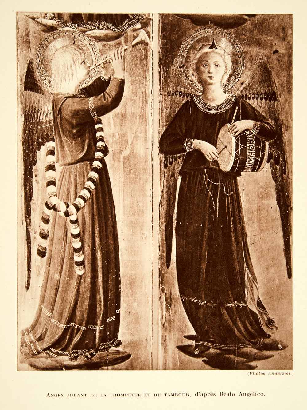 1932 Photolithograph Angel Musician Trumpet Drum Fra Angelico Renaissa ...