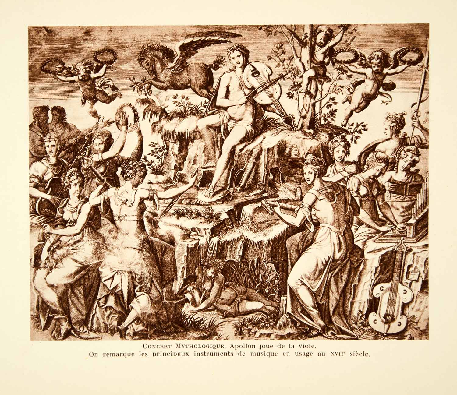 1932 Photolithograph Apollo Mythology Music Viola Instruments 17th Cen ...
