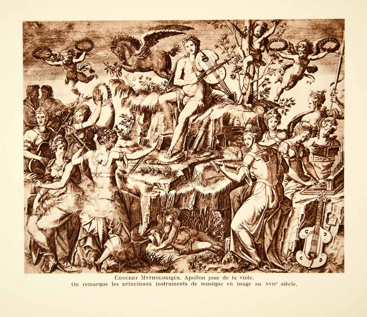 1932 Photolithograph Apollo Mythology Music Viola Instruments 17th Cen ...