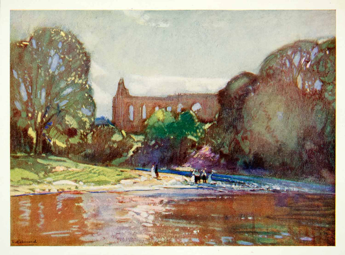 1928 Print Landscape Leonard Richmond Bolton Abbey Yorkshire Water Bui ...