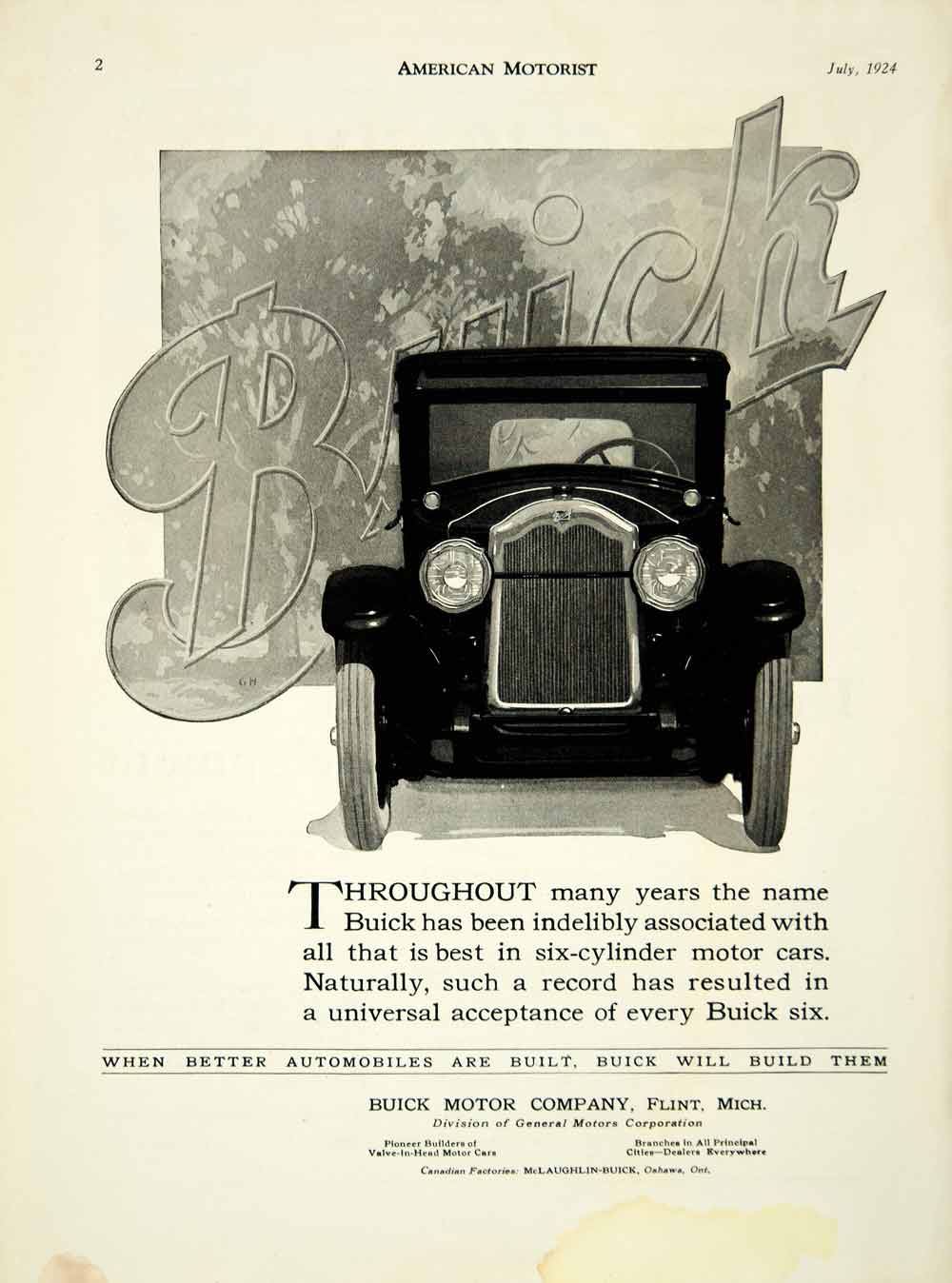 1924 Ad Buick Six General Motor Company Flint Michigan Car Automobile ...
