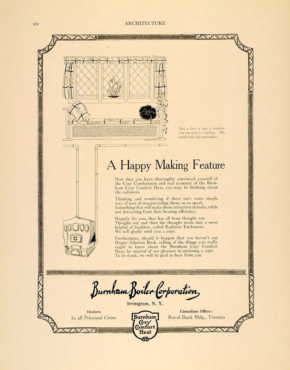 1921 Ad Burnham Boiler Corporation Window Seat Radiator Disguise Inter ...