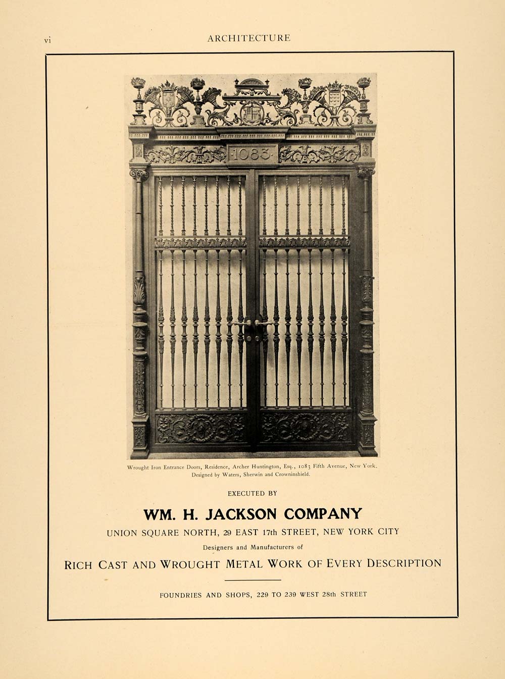 1903 Ad William H Jackson Architecture Decorative Wrought Iron Metal G ...