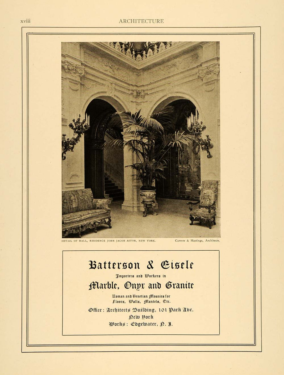 1915 Ad Batterson Eiselle Marble Granite John Jacob Astor Home NY ARC3 ...