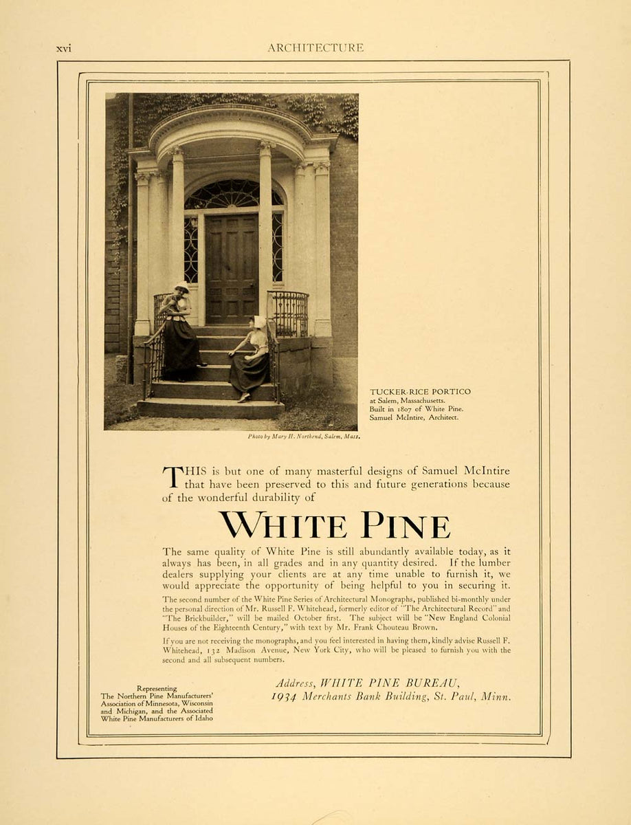 1915 Ad White Pine Bureau Tucker Rice Portico Salem Massachusetts ARC3 ...