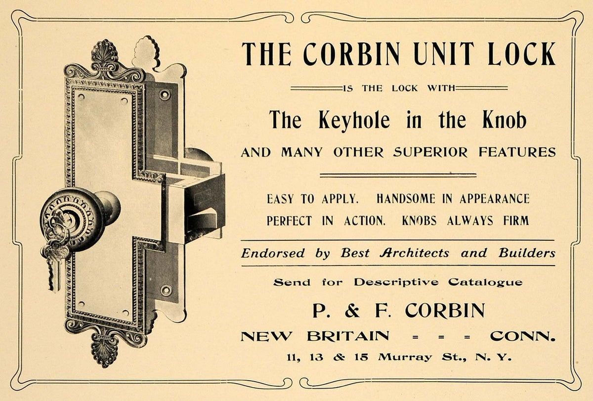 1903 Ad P F Corbin Unit Lock Keyhole Door Knob Hardware New Britain AR ...