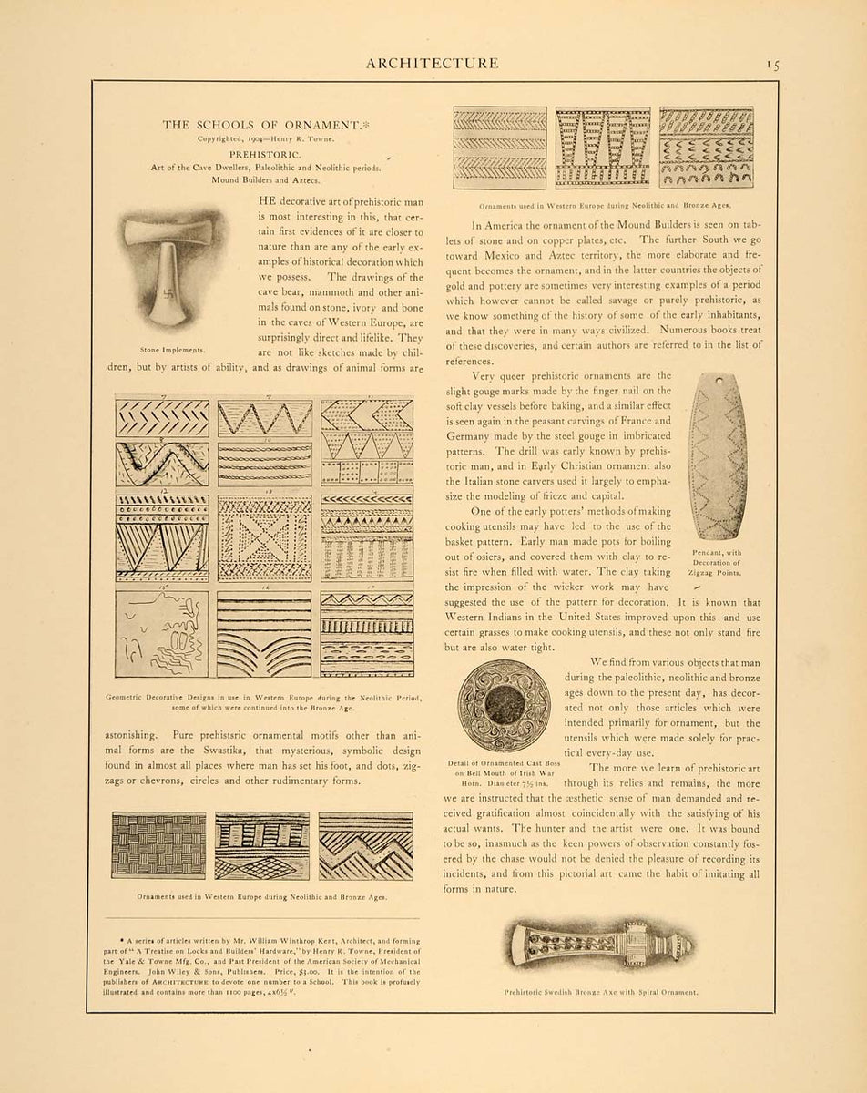1905 Print Prehistoric Ornamental Architecture Designs Cave Dwellers A ...