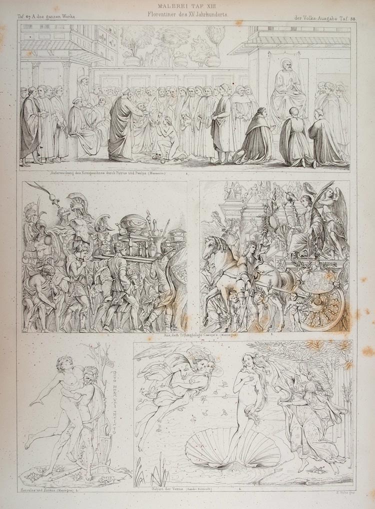 1870 Antique Lithograph Italy Painting Julius Caesar Venus Hercules AR ...