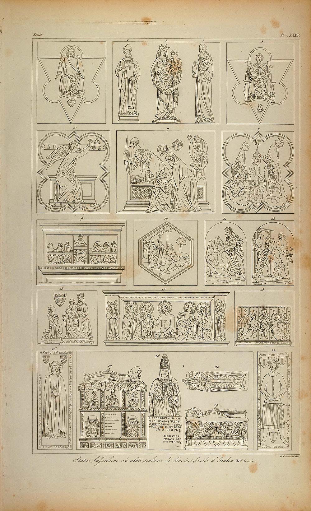 1845 Copper Engraving Sculpture Statue Bas Relief Italy - ORIGINAL ARC ...