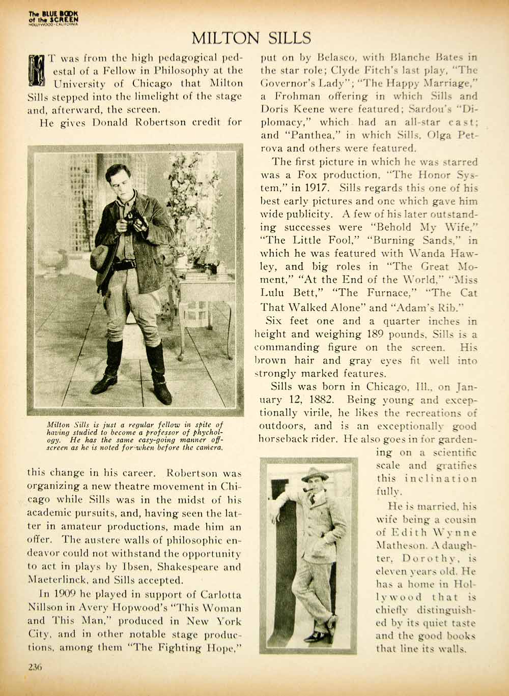 1923 Print Milton Sills Silent Film Actor Stage Movie Portrait Biograp ...