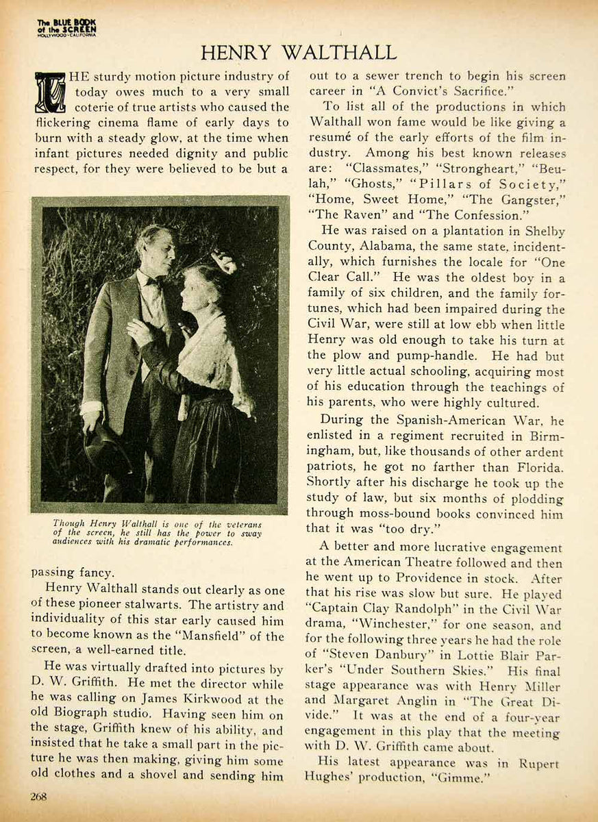 1923 Print Henry Walthall Silent Film Actor Stage Movie Portrait Bogra ...