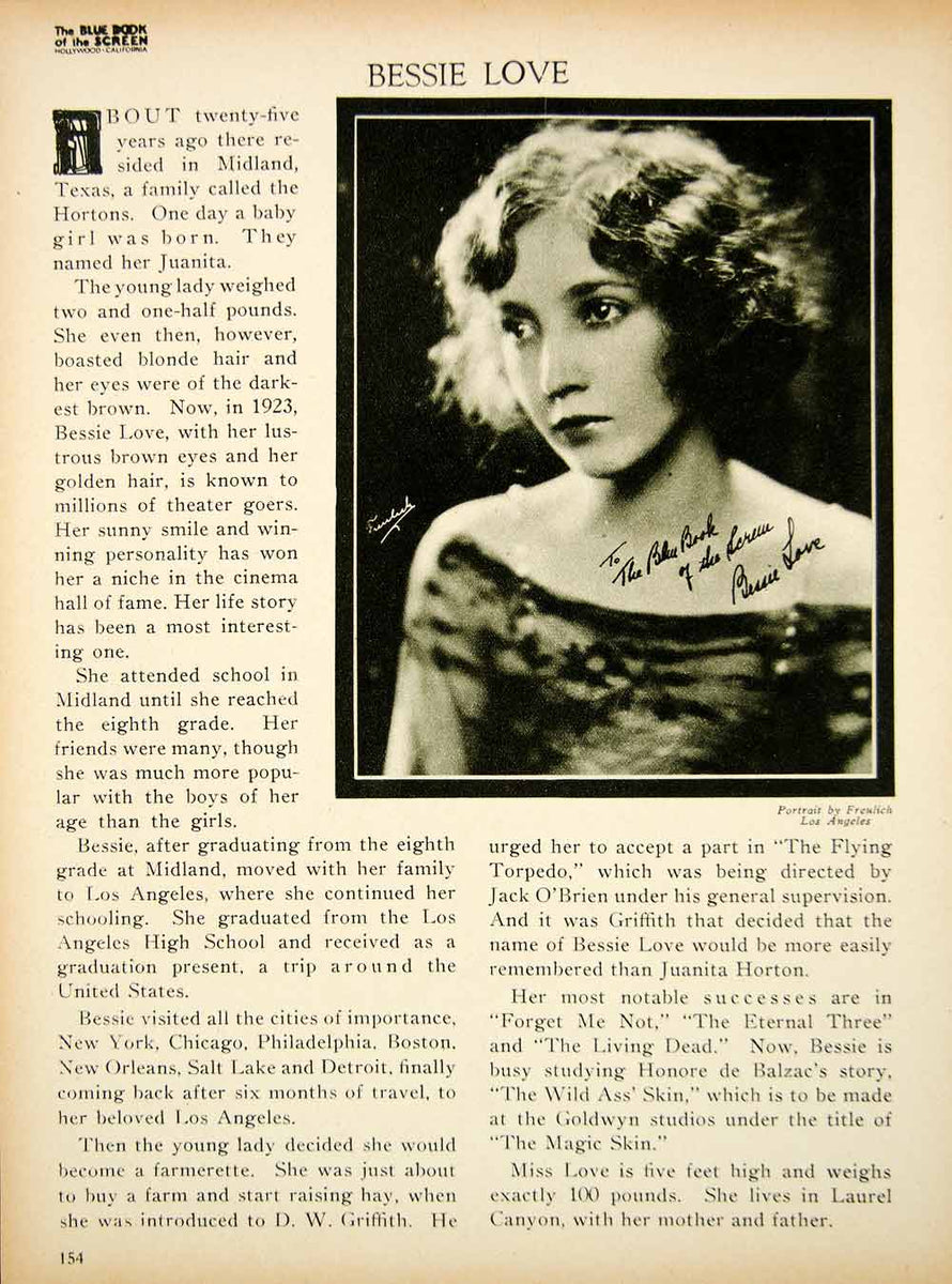 Silent Film Star Bessie Love Kromo Gravure Photo Company, Detroit,