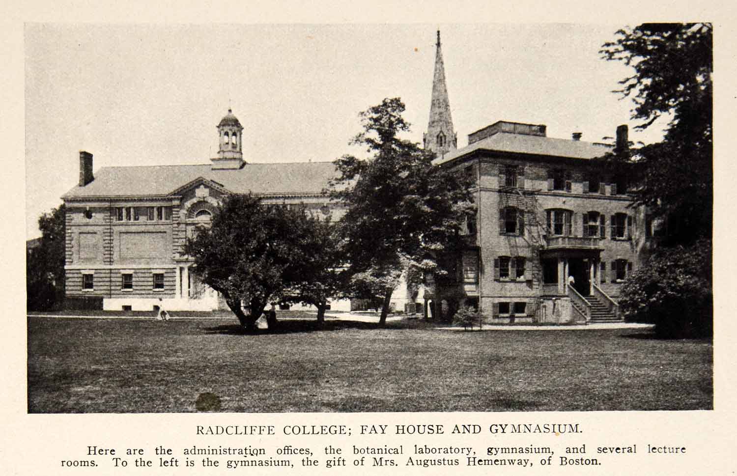 1907 Print Radcliffe College Fay House Gymnasium Hemenway Mrs Agustus ...