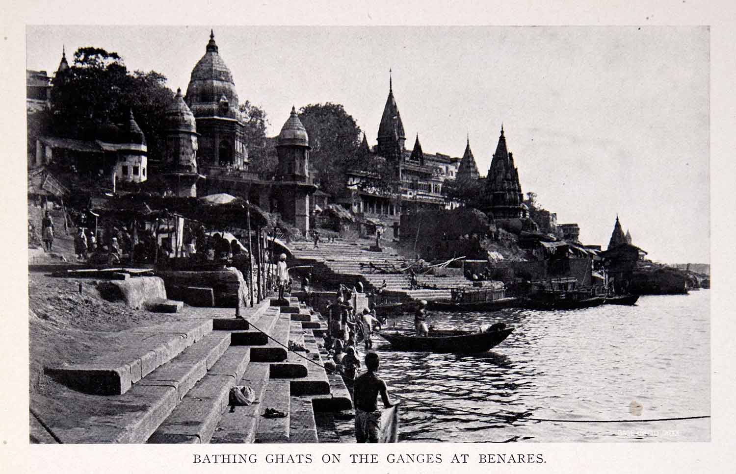1911 Print Bathing Ghats Ganges Benares Steps Banks River Maratha Lege ...