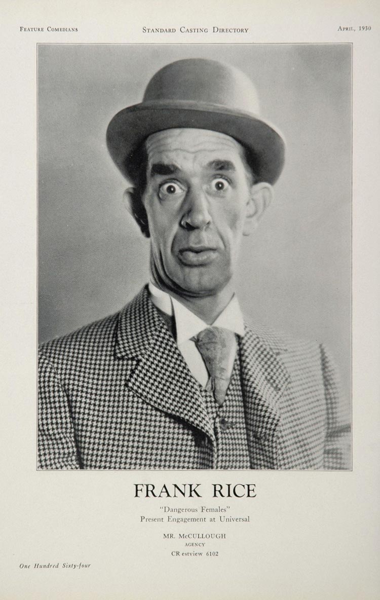 1930 Frank Rice Comedian Dangerous Females Casting Ad - ORIGINAL CAST2 ...
