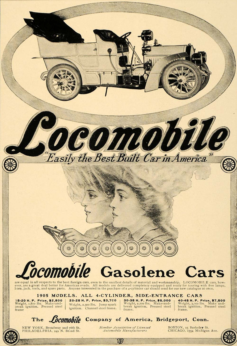 1905 Ad Locomobile 4 Cylinder Side Entrance Gas Car - ORIGINAL ADVERTI ...