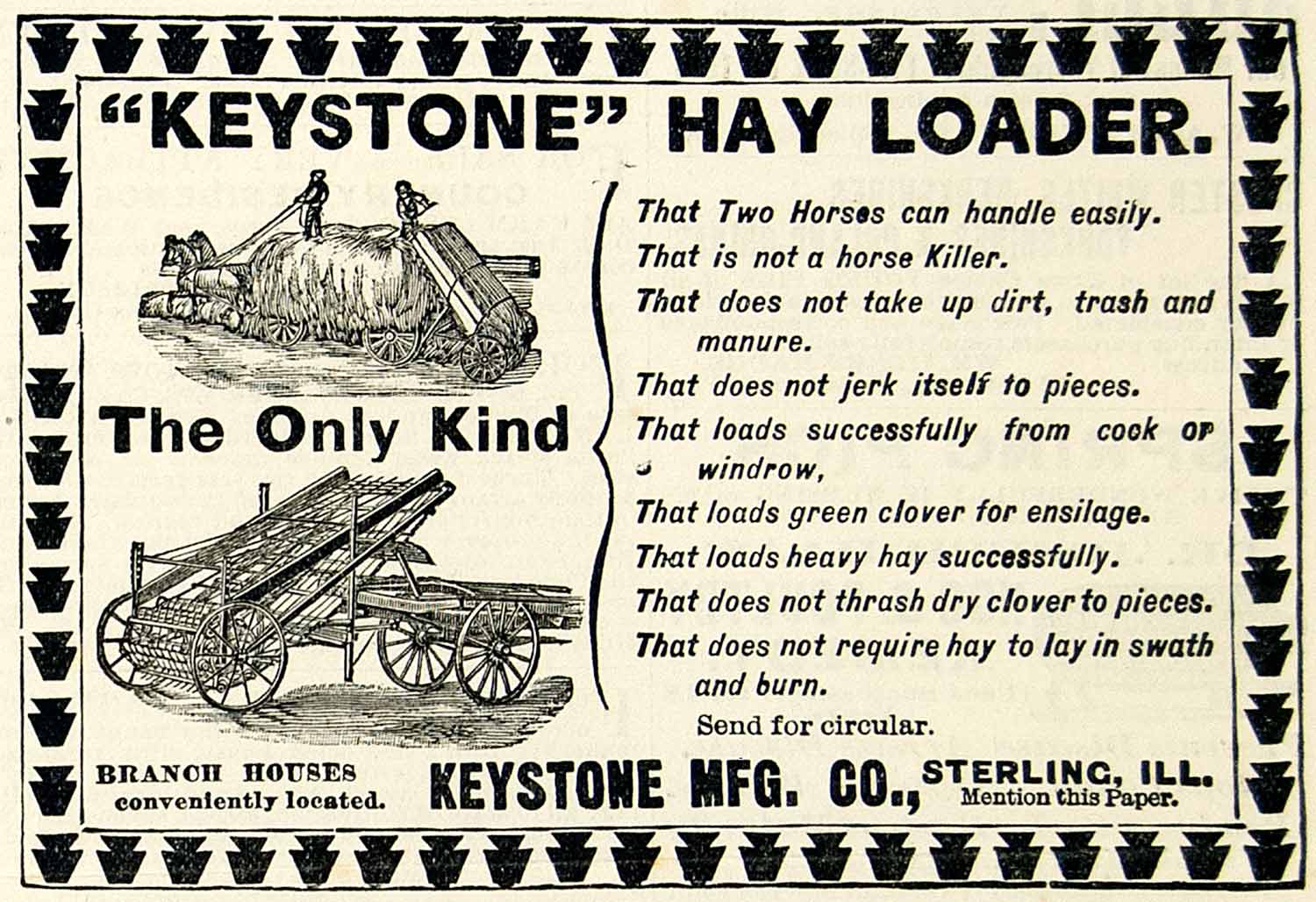 Hay Wagon Advert 1894 Ad Keystone Hay Loader Wagon Rake Farm Machinery