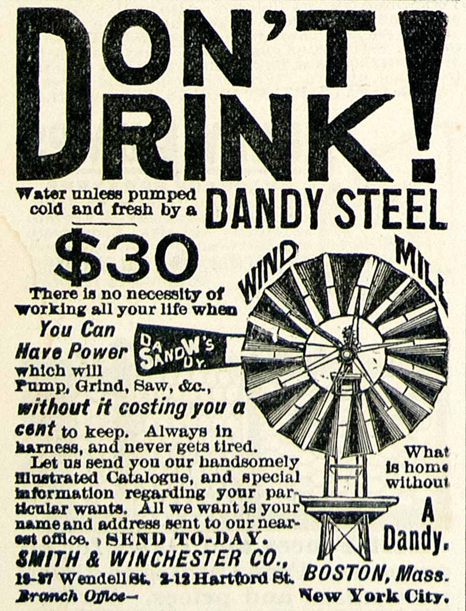 1894 Ad Smith Winchester Dandy Steel Windmill Water Pump 1937 Wendell ...