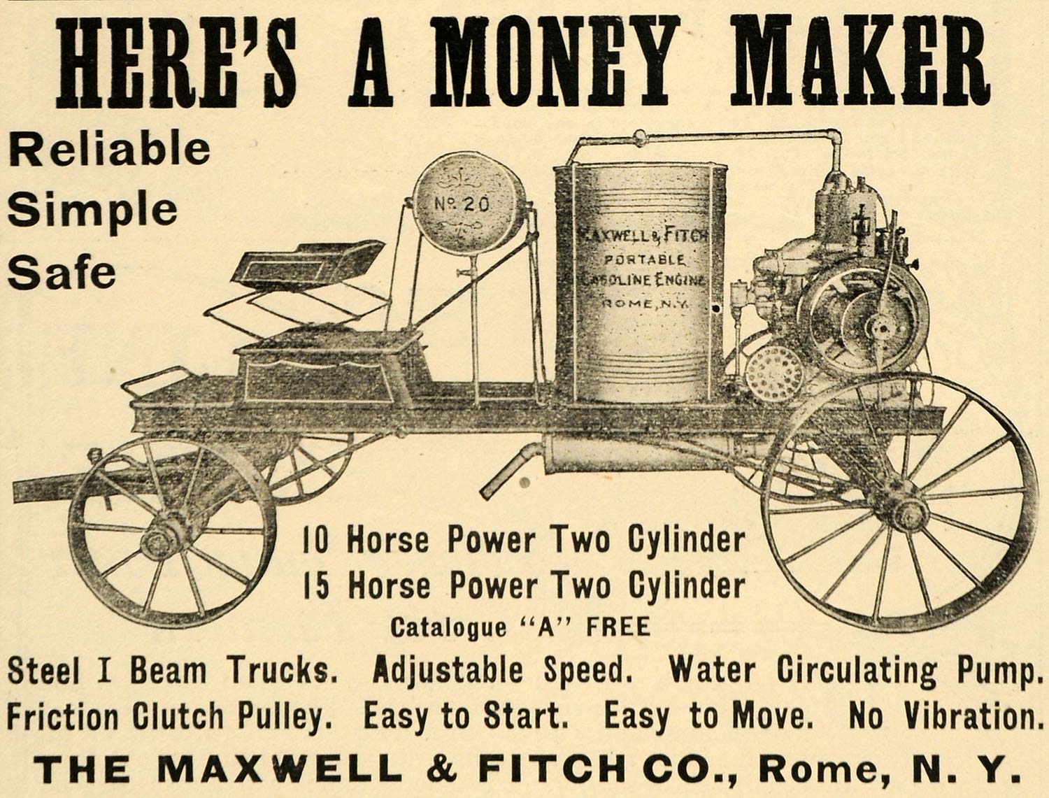 1907 Ad Maxwell Fitch Portable Gasoline Engine Farming - ORIGINAL CG1 ...