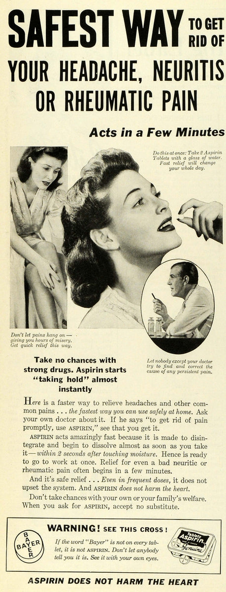1939 Ad Bayer Pharmaceutical Co Aspirin Tablets Pain Relief Health Pro ...