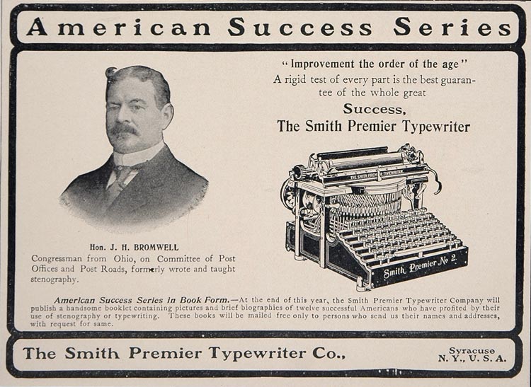1902 Ad Smith Premier Typewriter No. 2 J. H. Bromwell - ORIGINAL ADVER ...