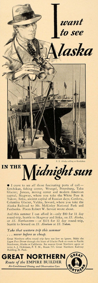 1934 Ad Great Northern Railway Travel Alaska Ketchikan - ORIGINAL CL3 ...