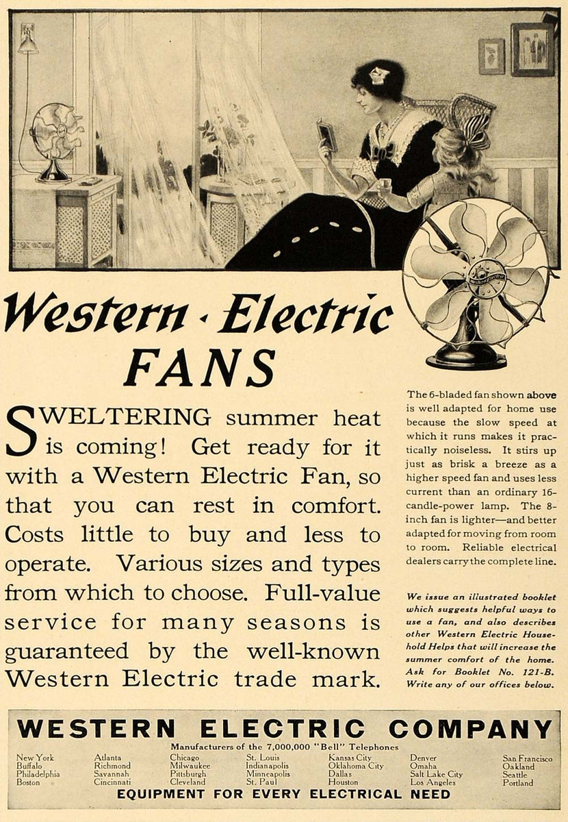 1913 Ad Western Electric Fans Six Blade Cooling Summer - ORIGINAL CL4 ...