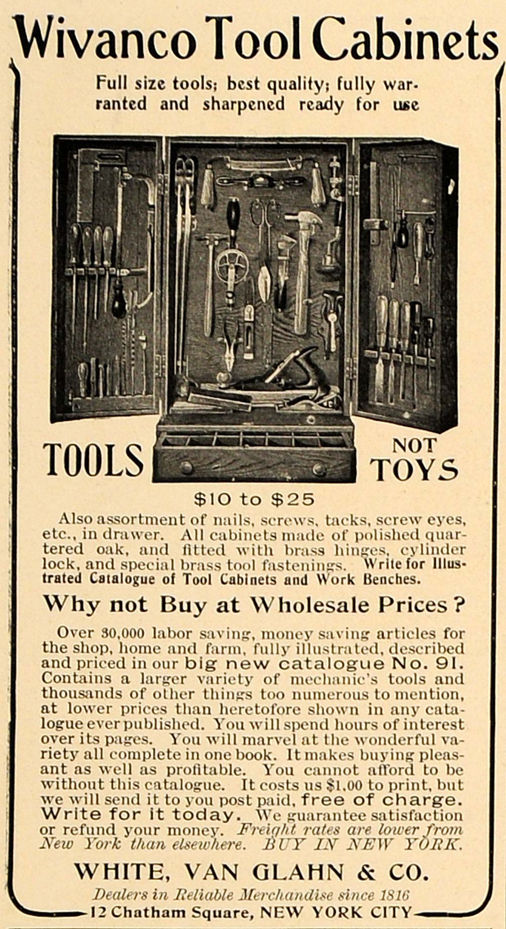 1906 Ad Wivanco Tool Cabinets White Van Glahn New York - ORIGINAL CL4 ...