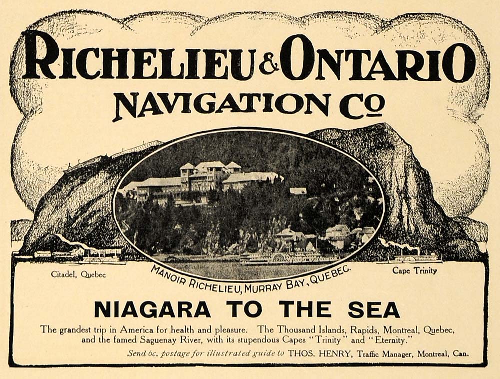 1907 Ad Manoir Richelieu Ontario Navigation Niagara Sea - ORIGINAL CL4 ...