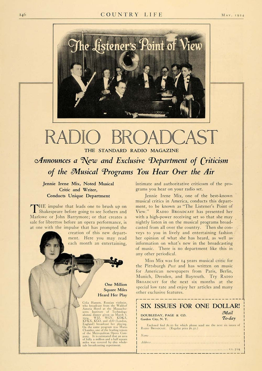 1924 Ad Doubleday Radio Jannie Irene Mix Celia Hansen - ORIGINAL ADVER ...