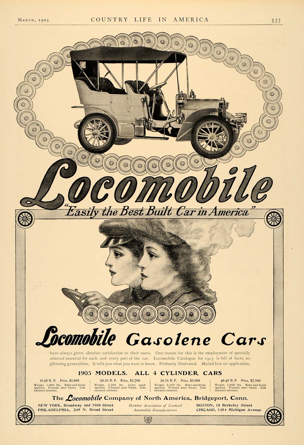 1905 Ad Locomobile Gasolene Cars Bridgeport Connecticut - ORIGINAL CL6 ...