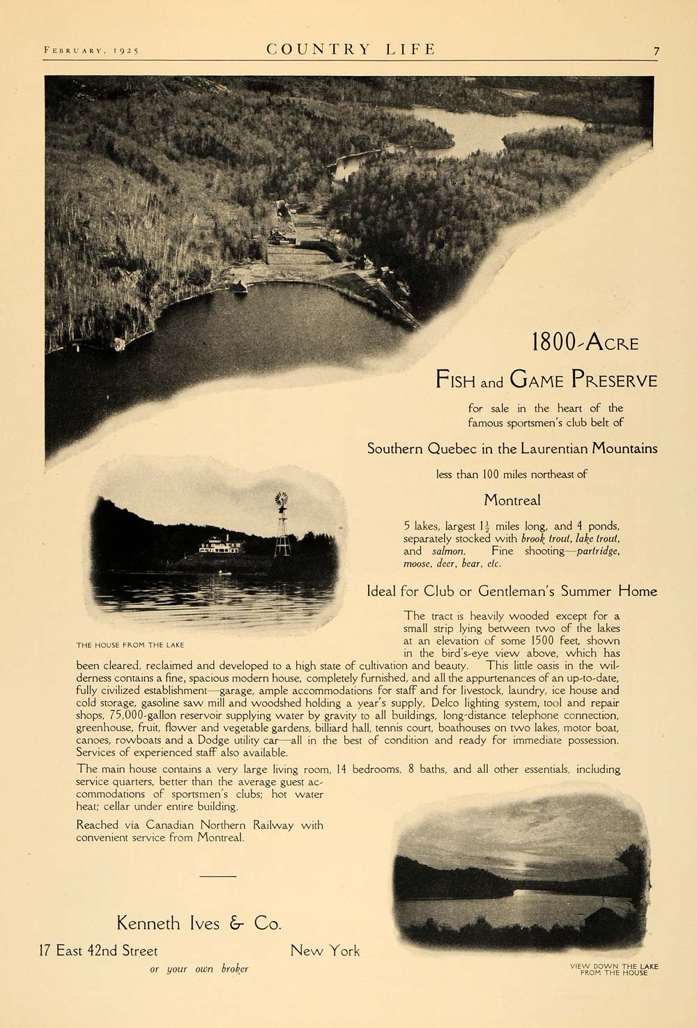 1925 Ad Kenneth Ives Fish Game Preserve Laurentian Mnts - ORIGINAL CL6 ...